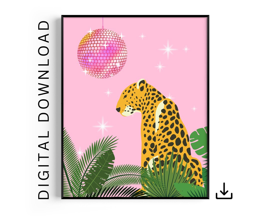 DIGITAL DOWNLOAD VERSION / Disco Ball Partying Leopard Poster ...