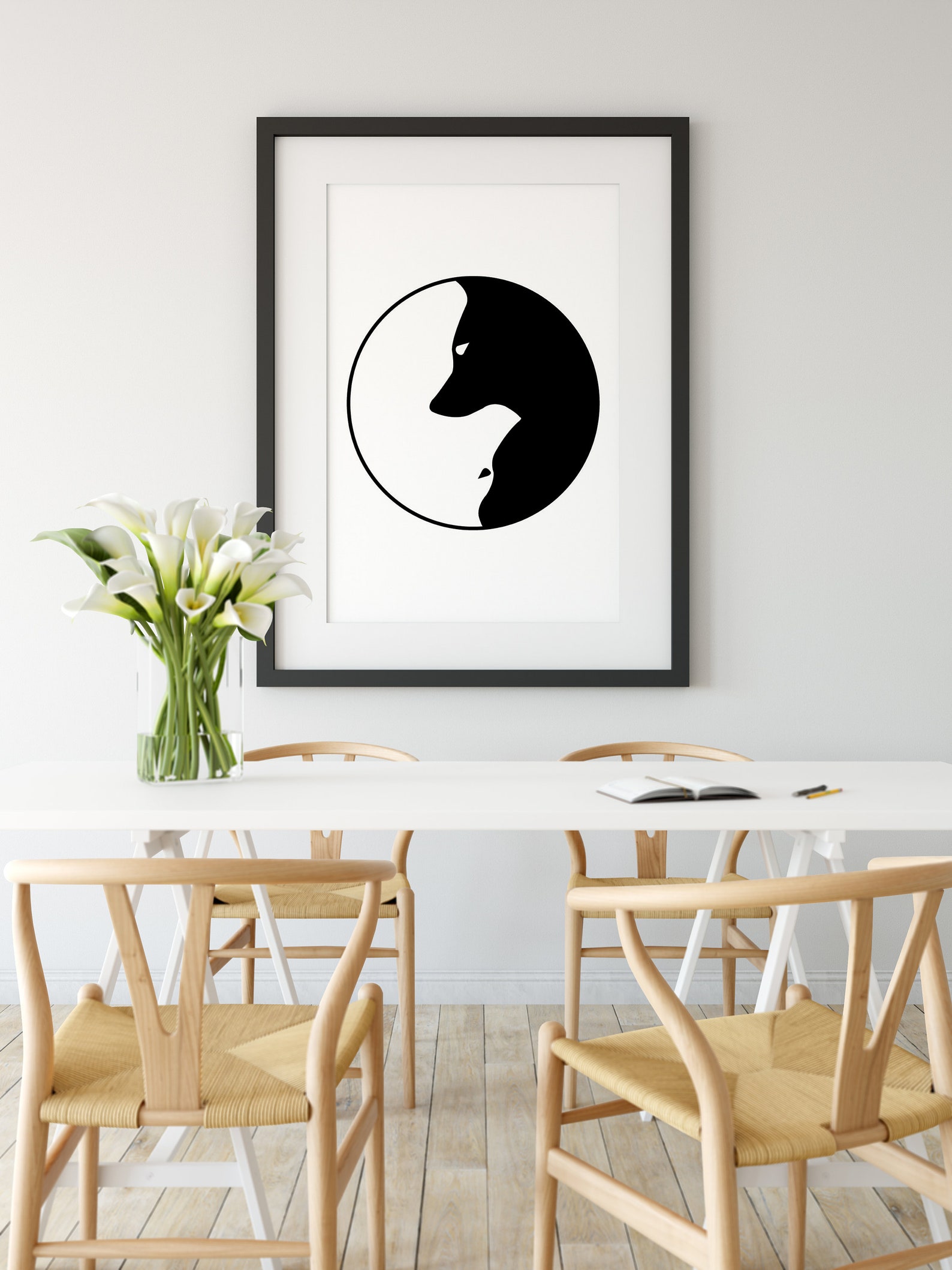 Yin Yang Wolf Printable Wall Art Instant Download Minimal - Etsy