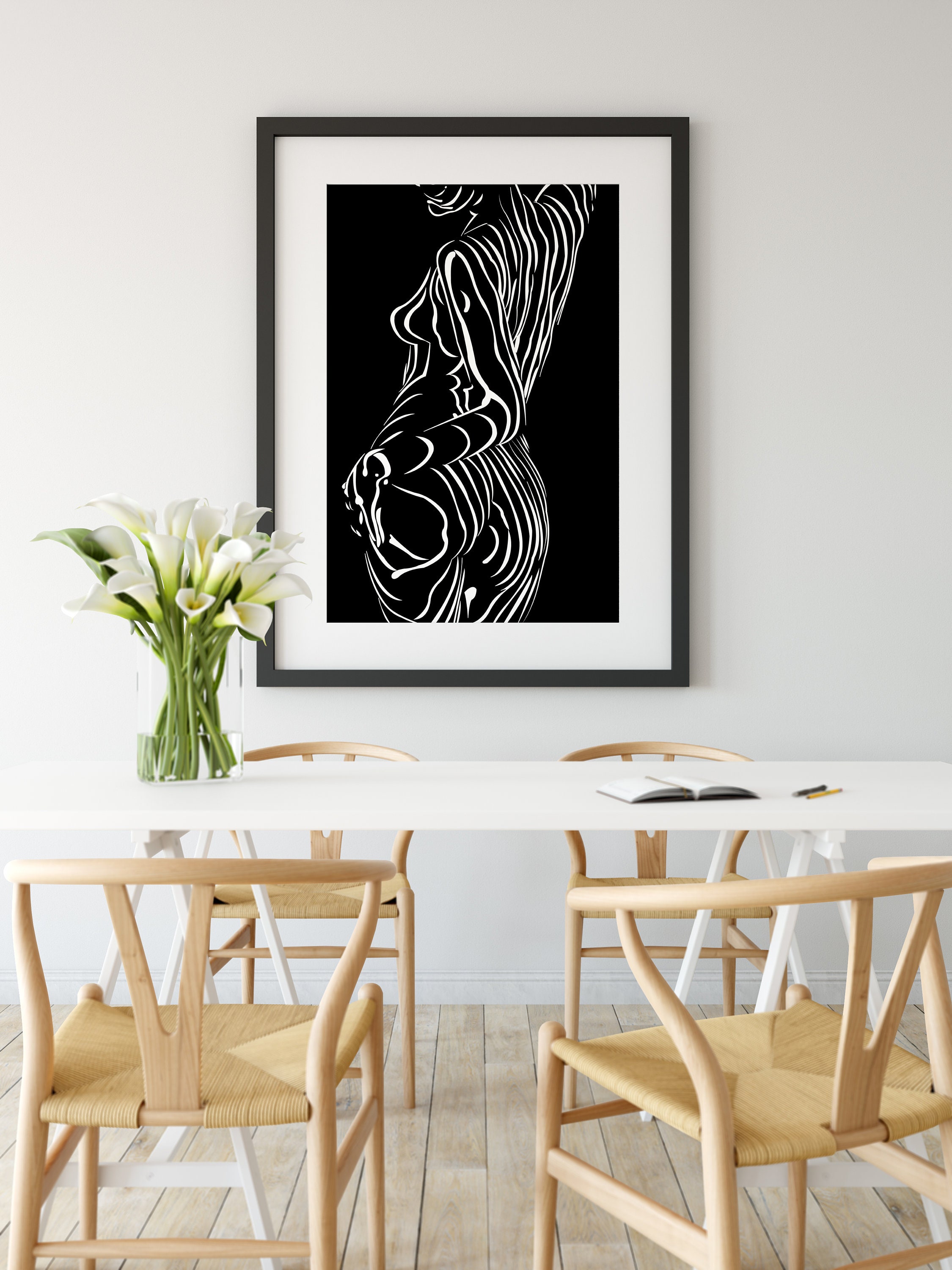 Female Form Line Drawing Printable Wall Art Instant - Etsy