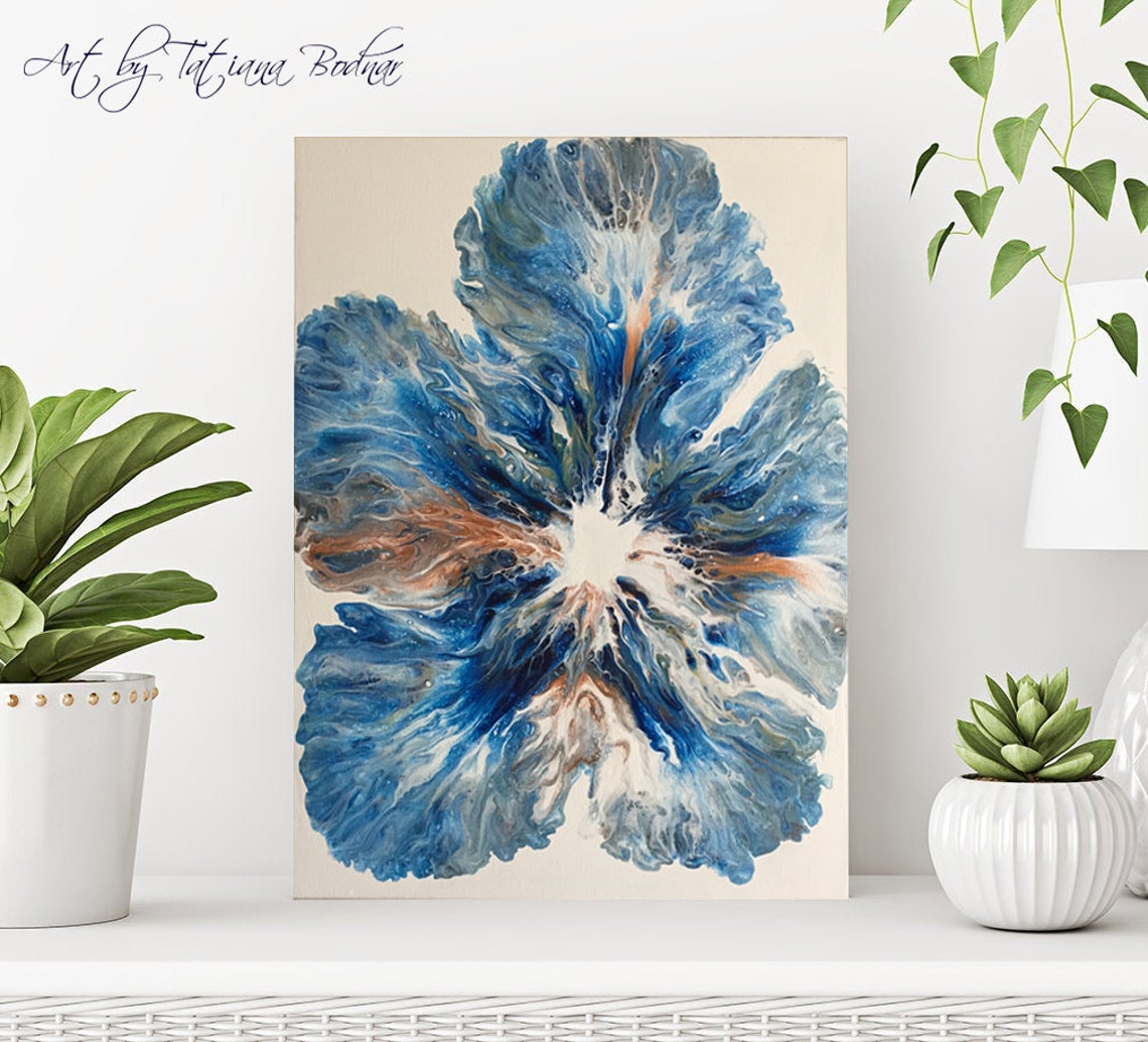 Flowers Acrylic Pour Painting on Canvas Dutch Pour Fluid Art - Etsy