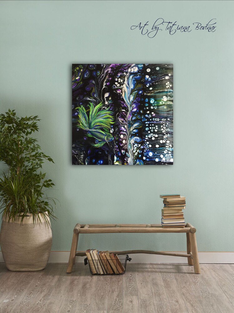 Acrylic Pour Painting on Canvas Fish Fluid Art Original - Etsy