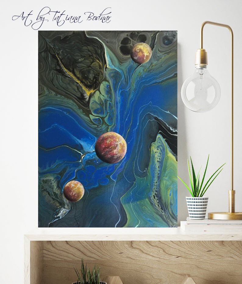 Space Acrylic Pour Painting on Canvas Galaxy Pour Art Fluid Art ...