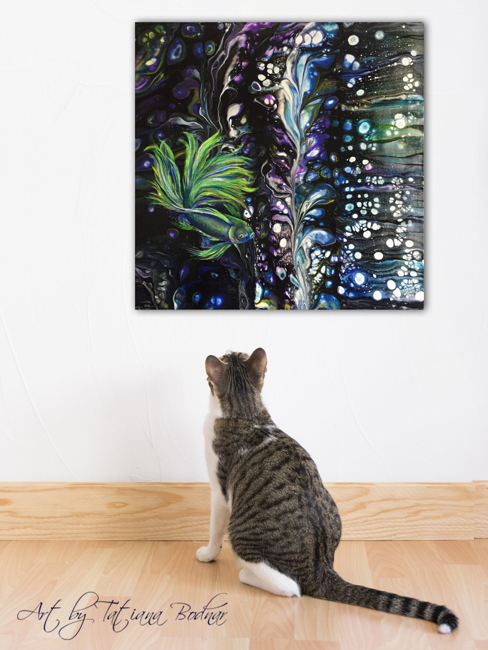 Acrylic Pour Painting on Canvas Fish Fluid Art Original - Etsy