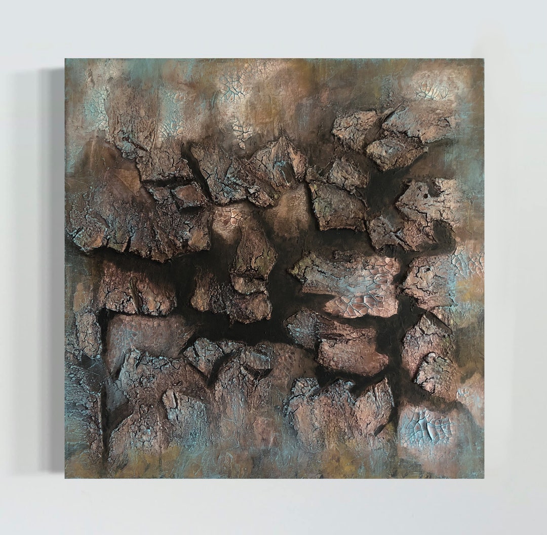 Original Acrylic Texture Art on Canvas With Craquelure Texture Paste ...