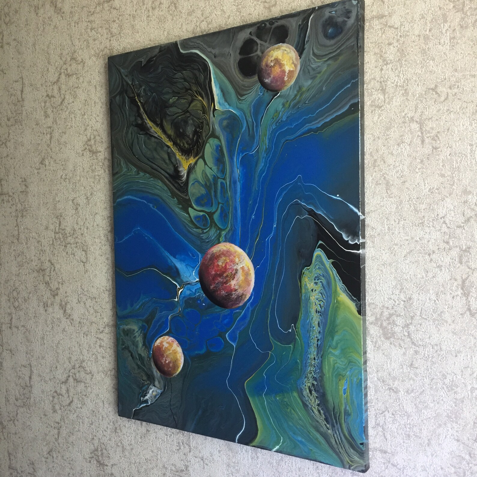 Space Acrylic Pour Painting on Canvas Galaxy Pour Art Fluid Art ...