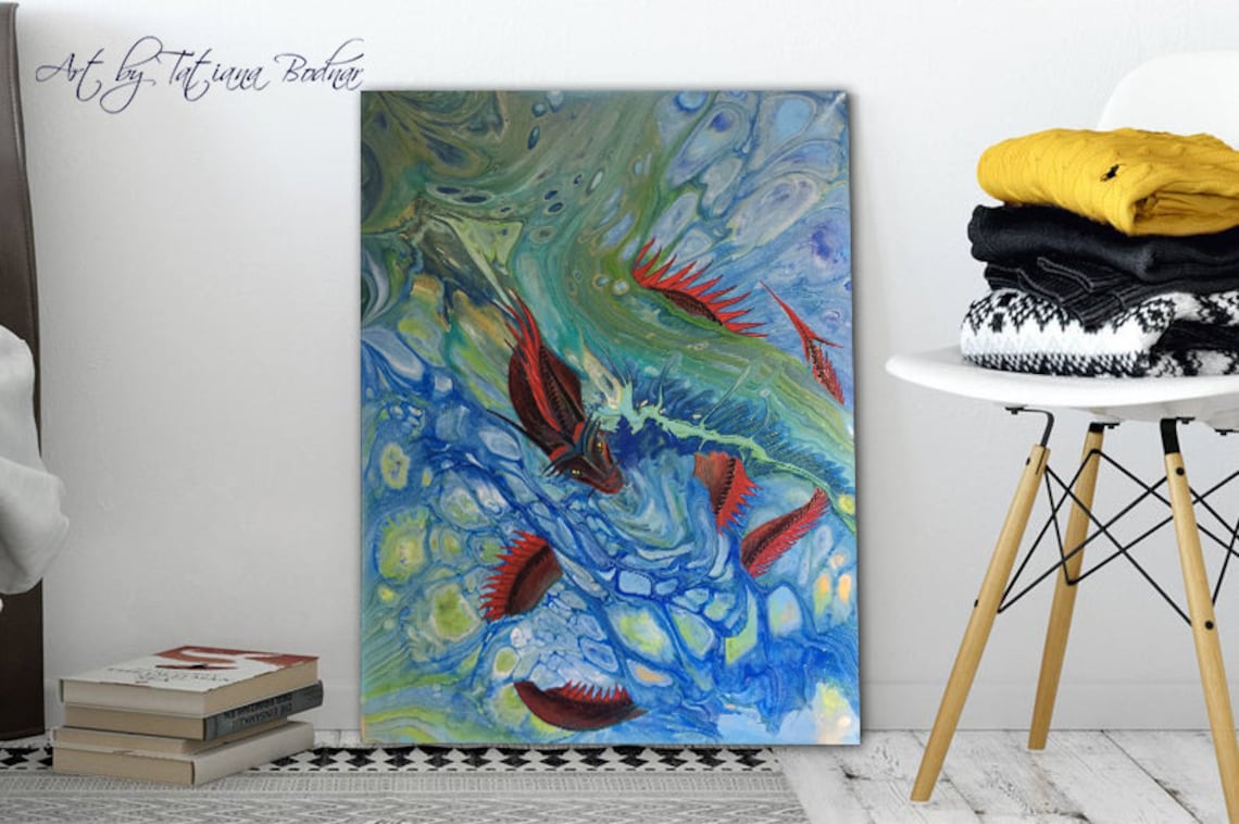 Dragon Acrylic Pour Painting on Canvas Fluid Art Original Painting ...