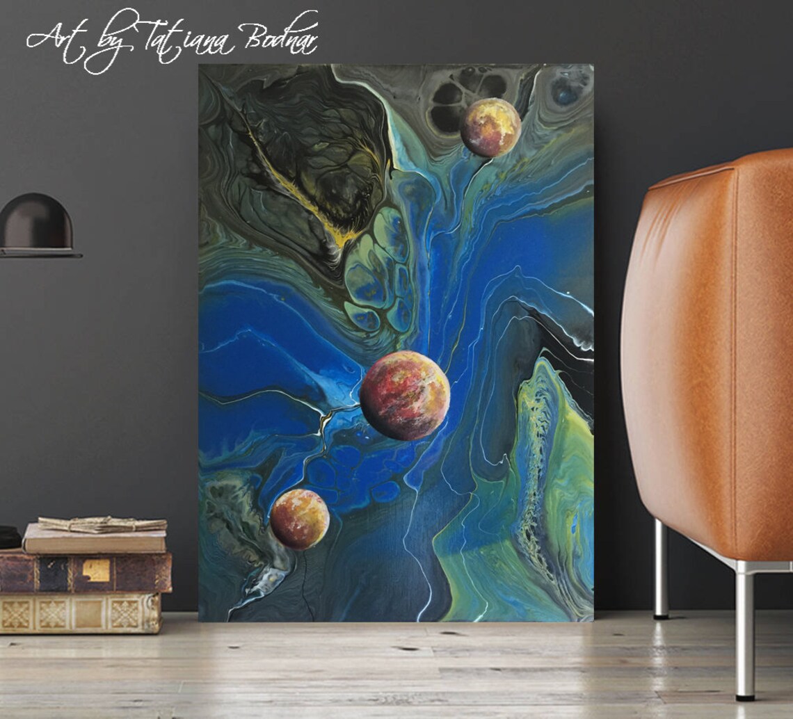 Space Acrylic Pour Painting on Canvas Galaxy Pour Art Fluid Art ...