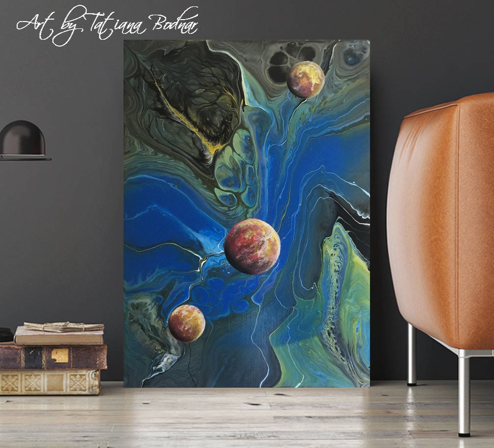 Space Acrylic Pour Painting on Canvas Galaxy Pour Art Fluid Art ...