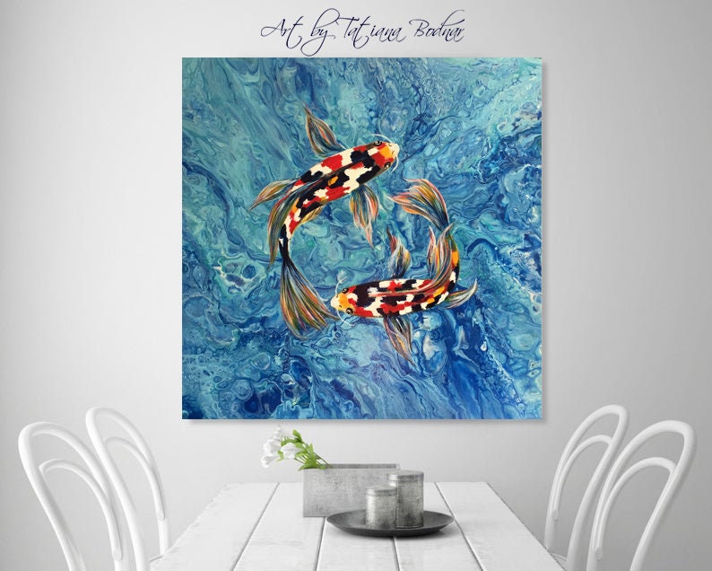 Koi fish art Acrylic pour painting on canvas Fluid art | Etsy