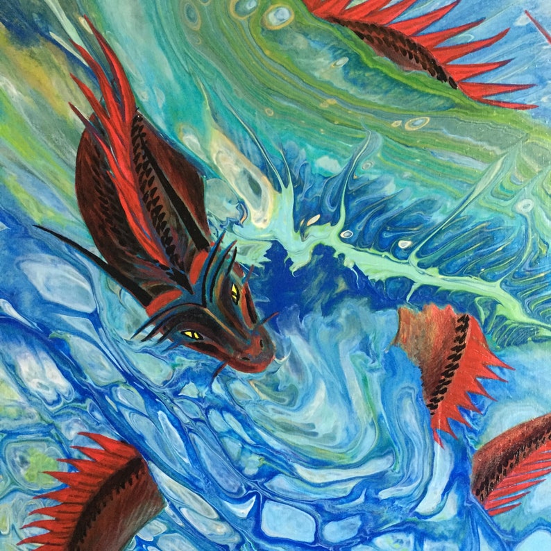 Dragon Acrylic Pour Painting on Canvas Fluid Art Original - Etsy