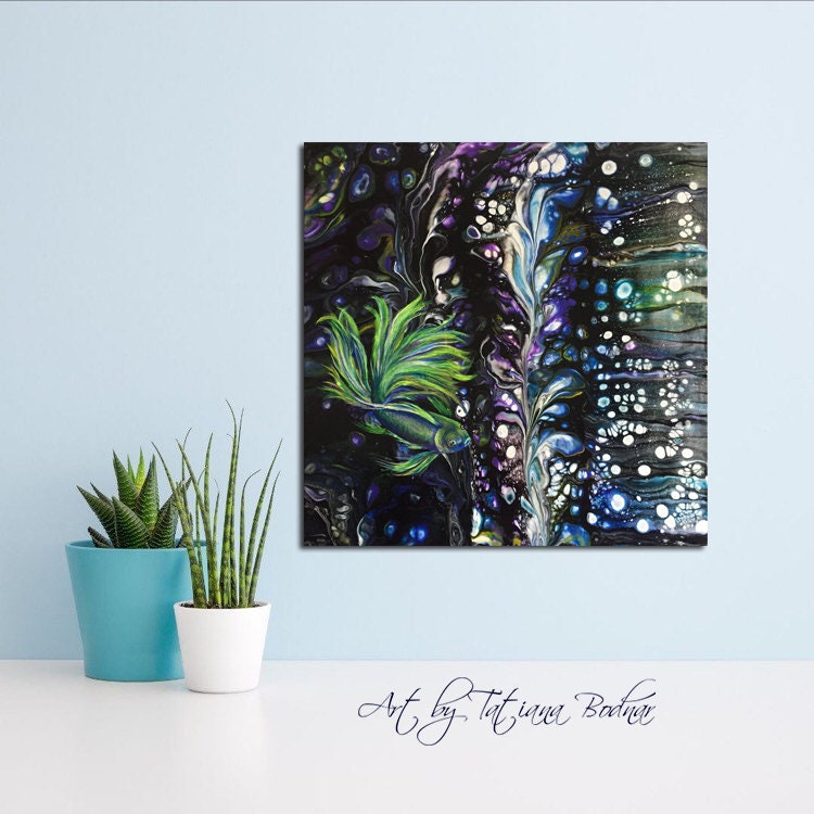 Acrylic Pour Painting on Canvas Fish Fluid Art Original - Etsy