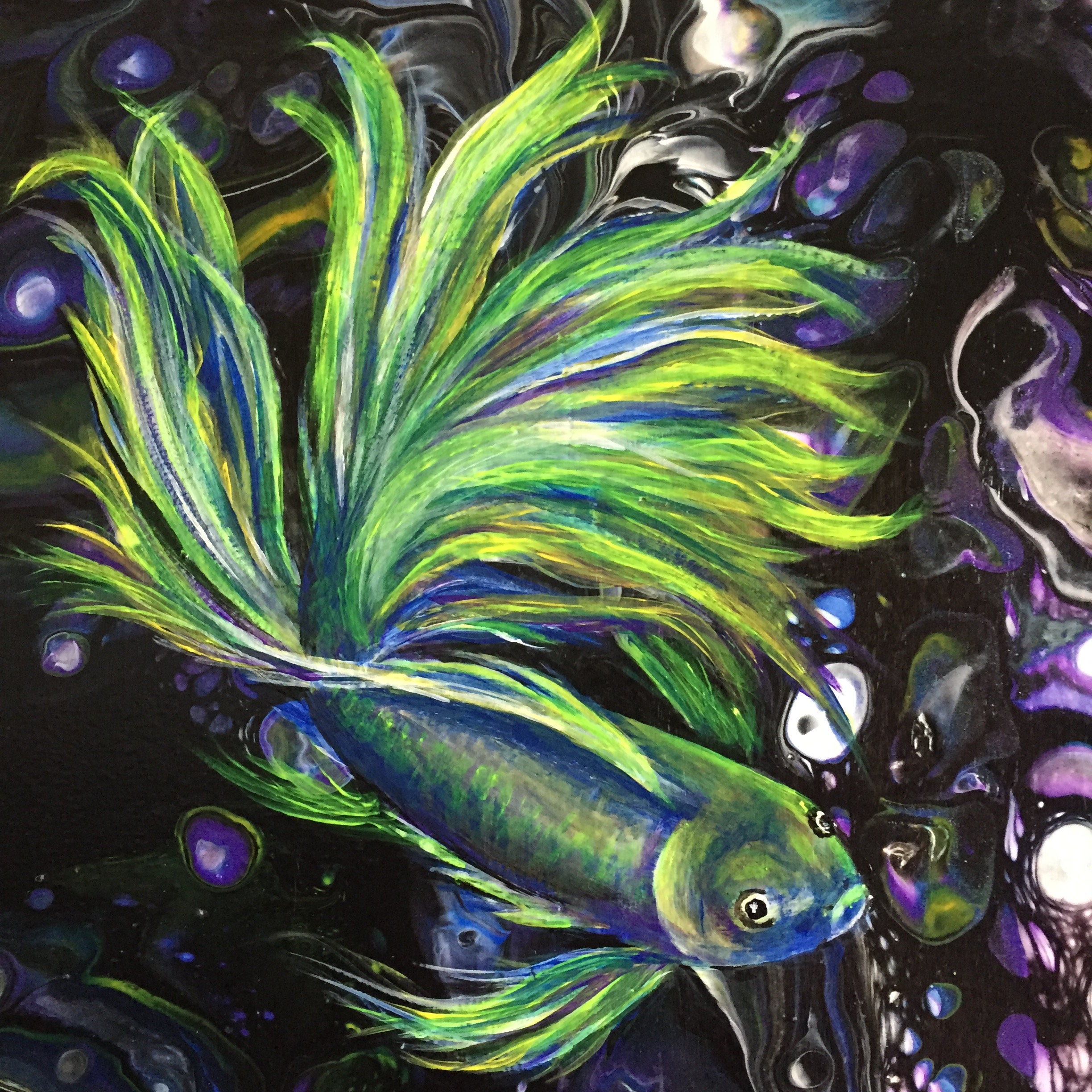 Acrylic Pour Painting on Canvas Fish Fluid Art Original - Etsy