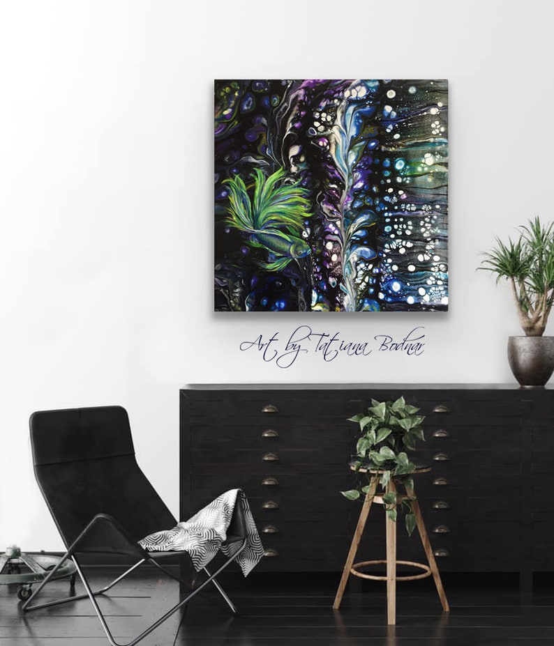 Acrylic Pour Painting on Canvas Fish Fluid Art Original - Etsy