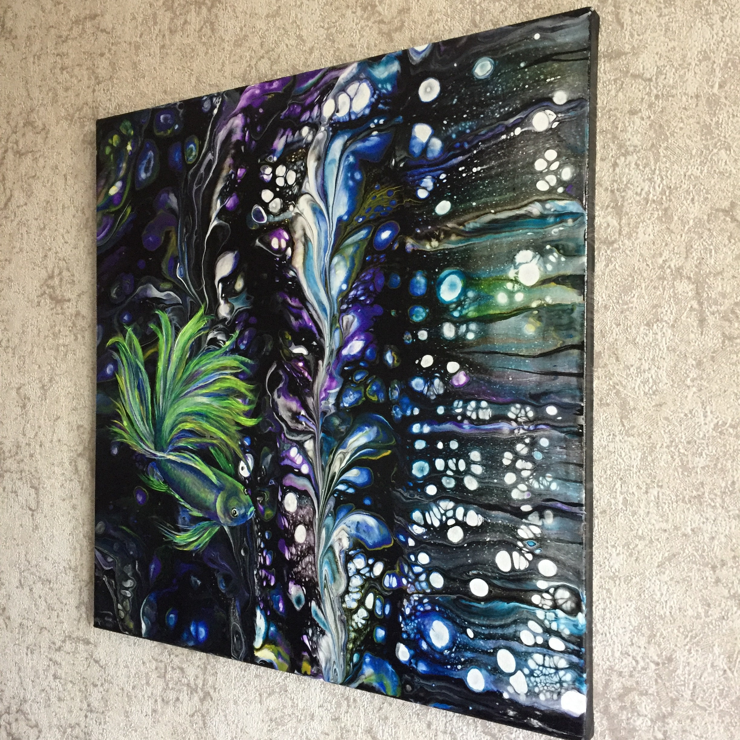 Acrylic Pour Painting on Canvas Fish Fluid Art Original - Etsy