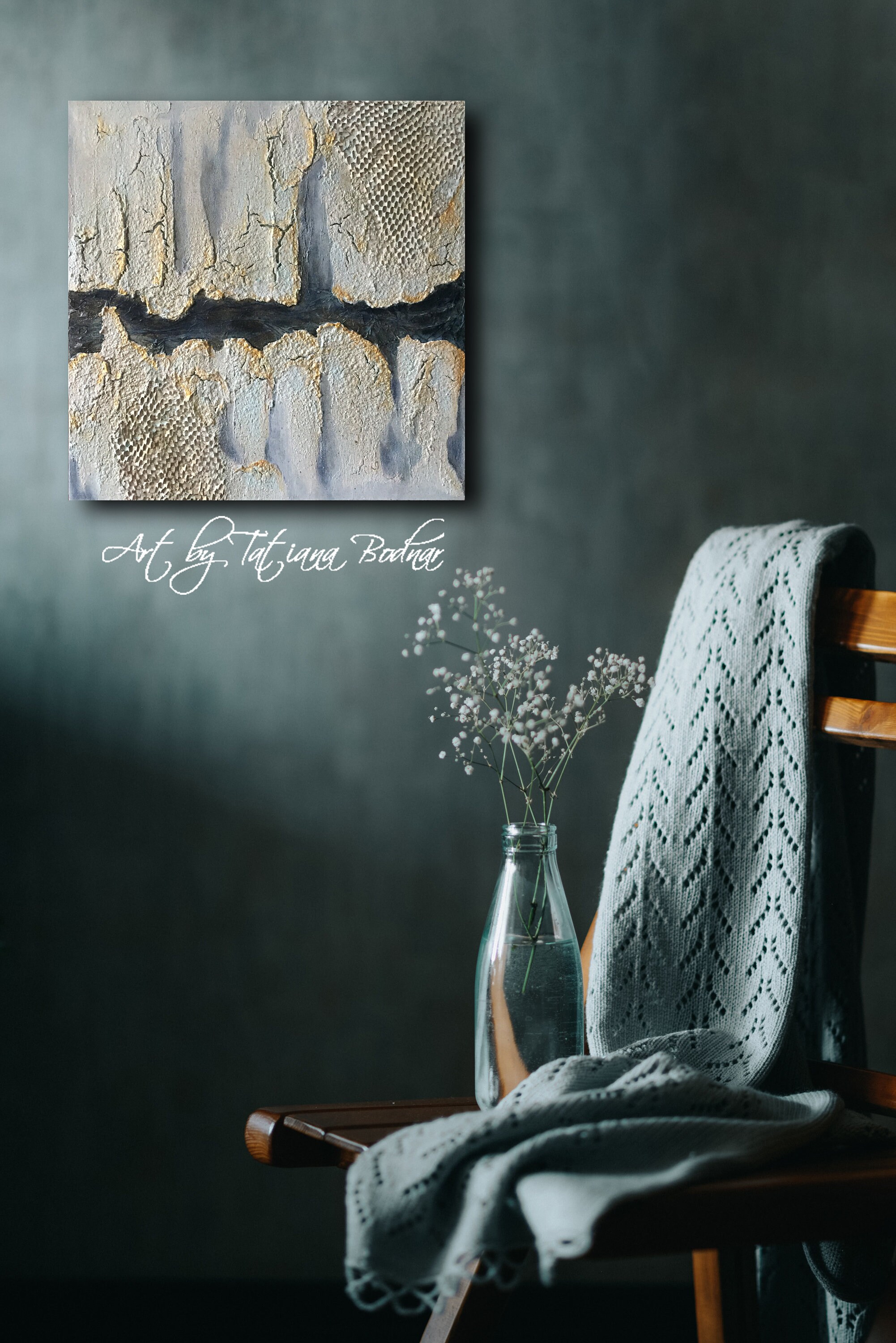 Original Acrylic Texture Art on Canvas With Craquelure Texture Paste ...