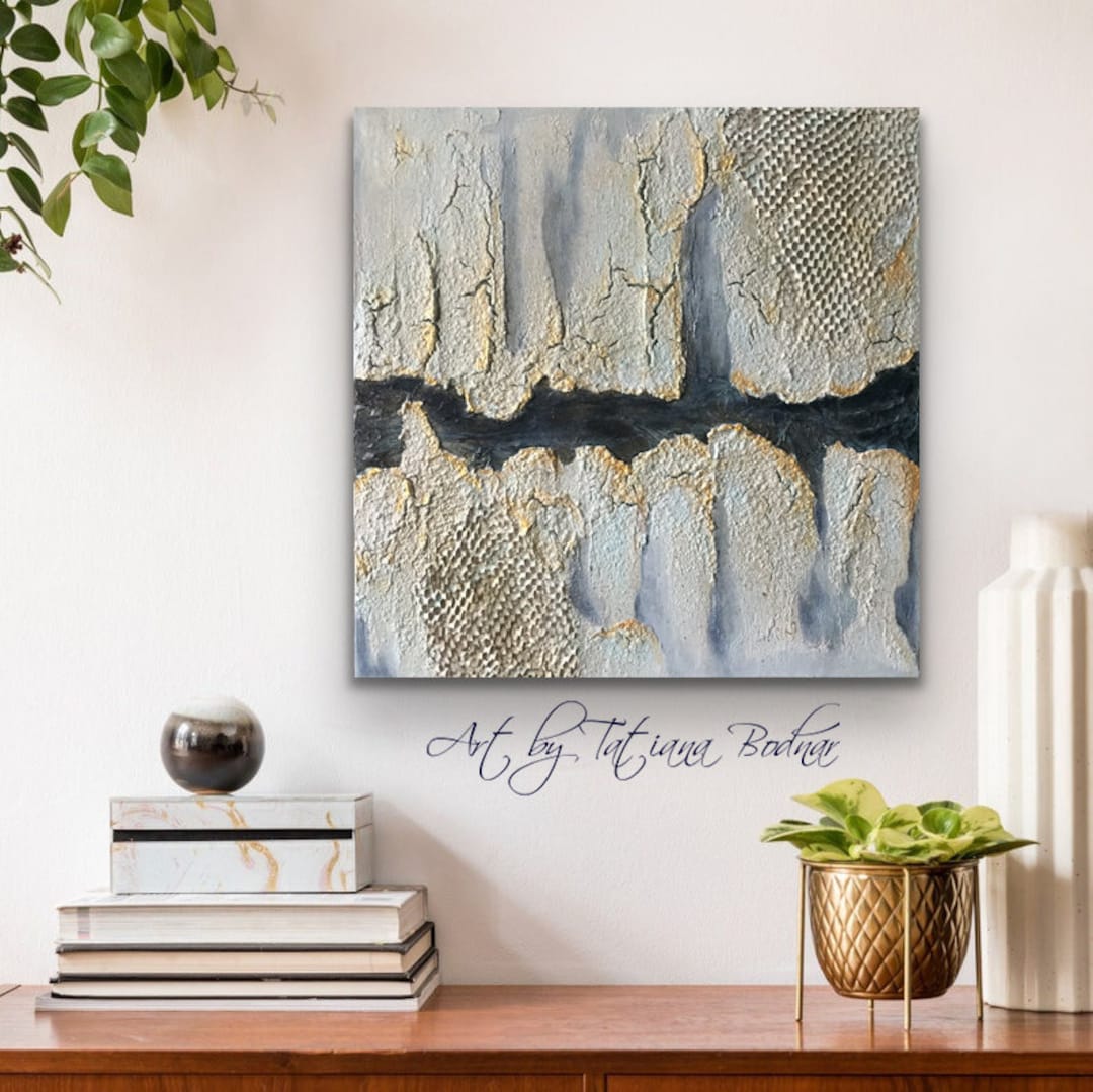 Original Acrylic Texture Art on Canvas With Craquelure Texture Paste ...