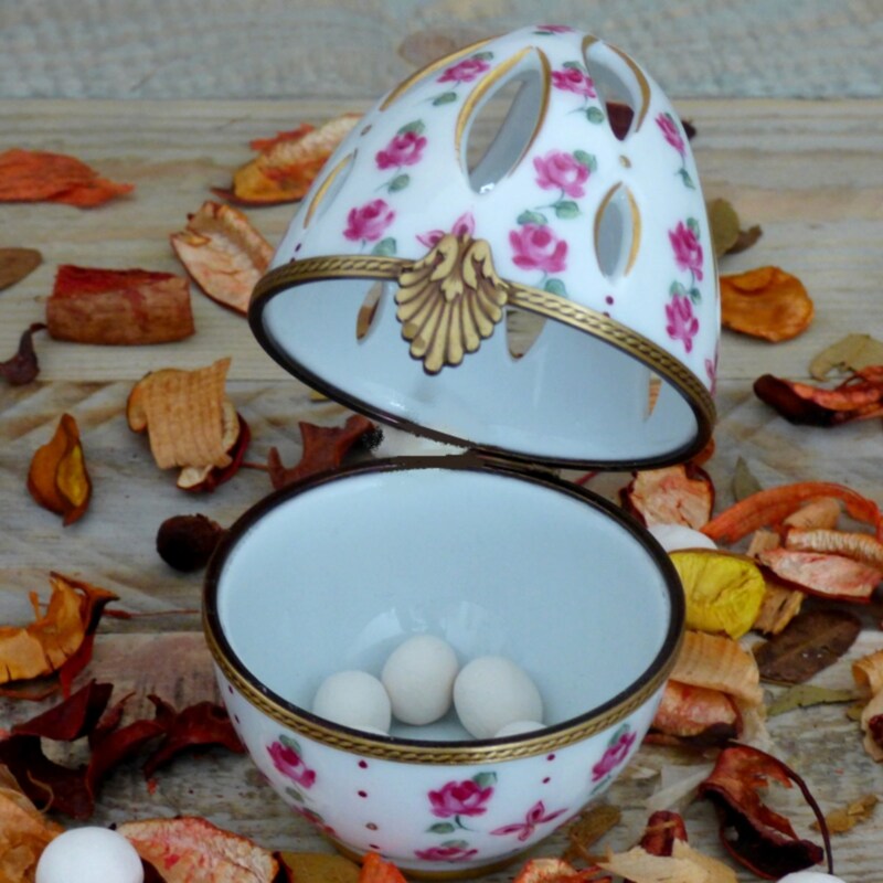 Limoges Pink Floral Egg - Etsy