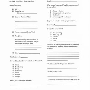 Photography Client Questionnaire - Etsy