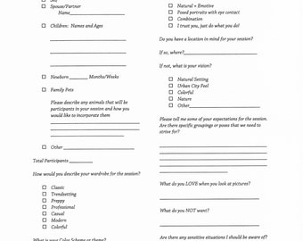 Photography Client Questionnaire Fillable PDF - Etsy