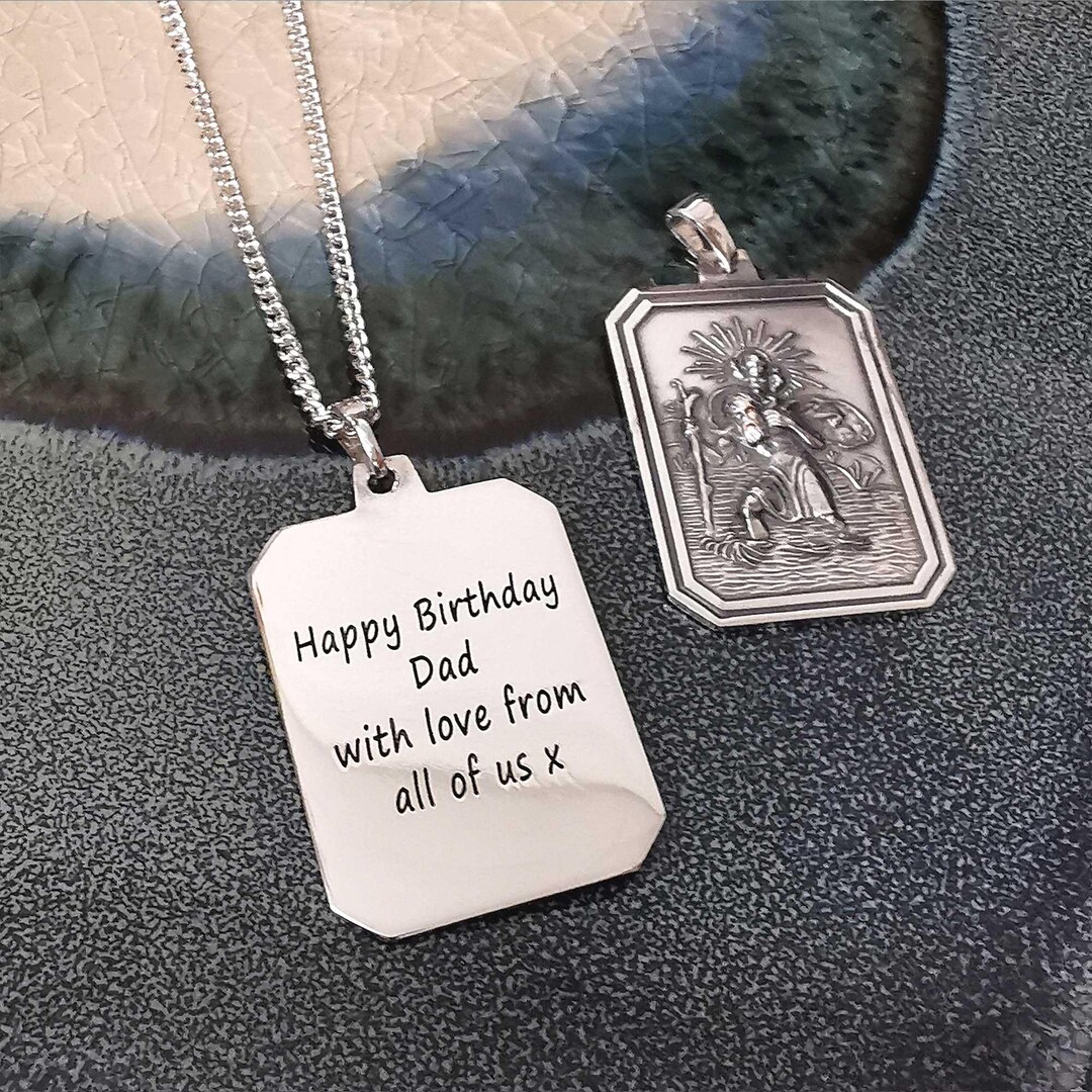 Sterling Silver St Christopher Dog Tag Necklace: Personalized Travel ...