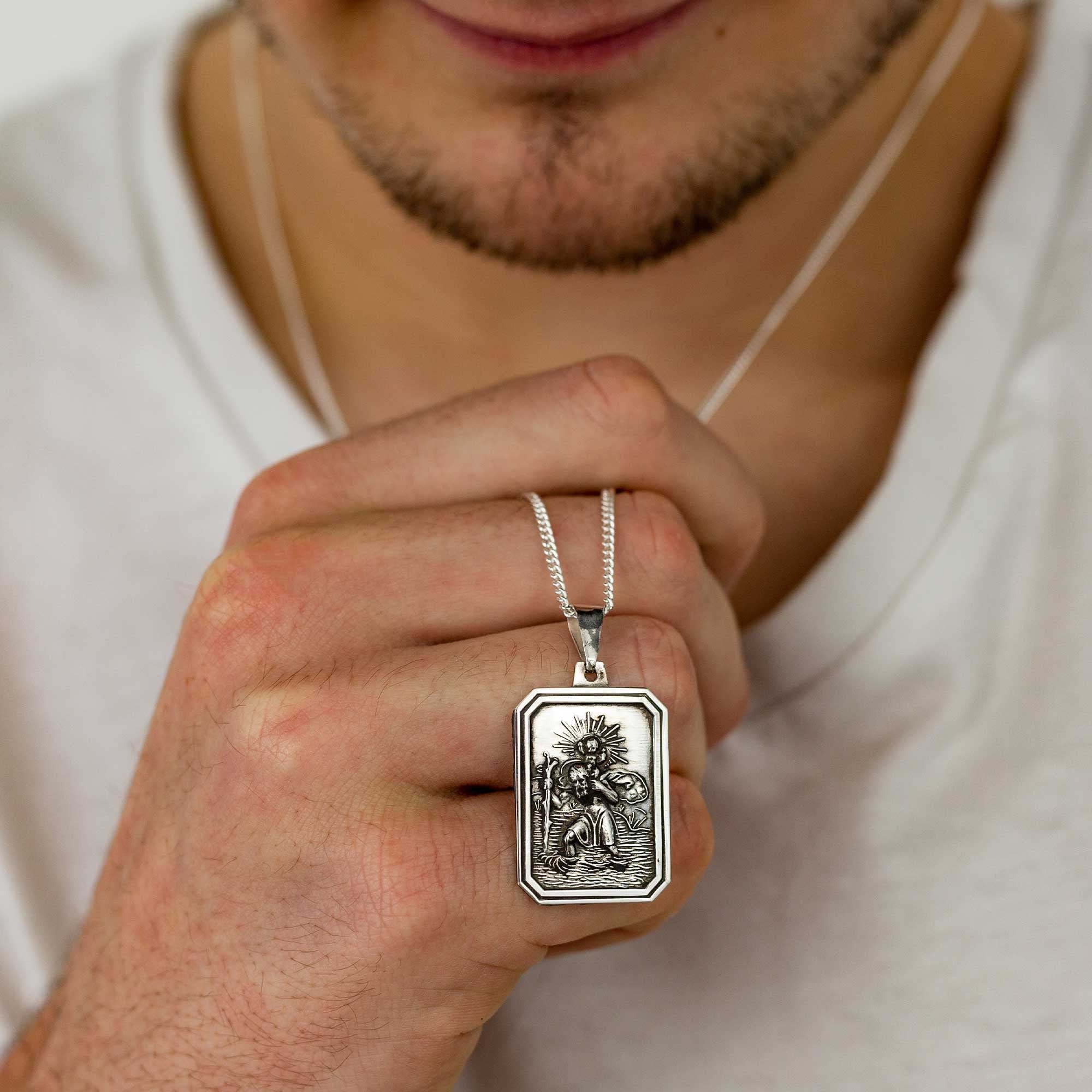 Sterling Silver St Christopher Dog Tag Necklace: Personalized Travel ...