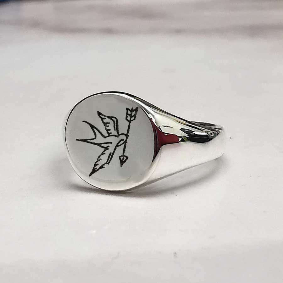 Custom Engraved Silver Signet Ring Bespoke Design Your - Etsy