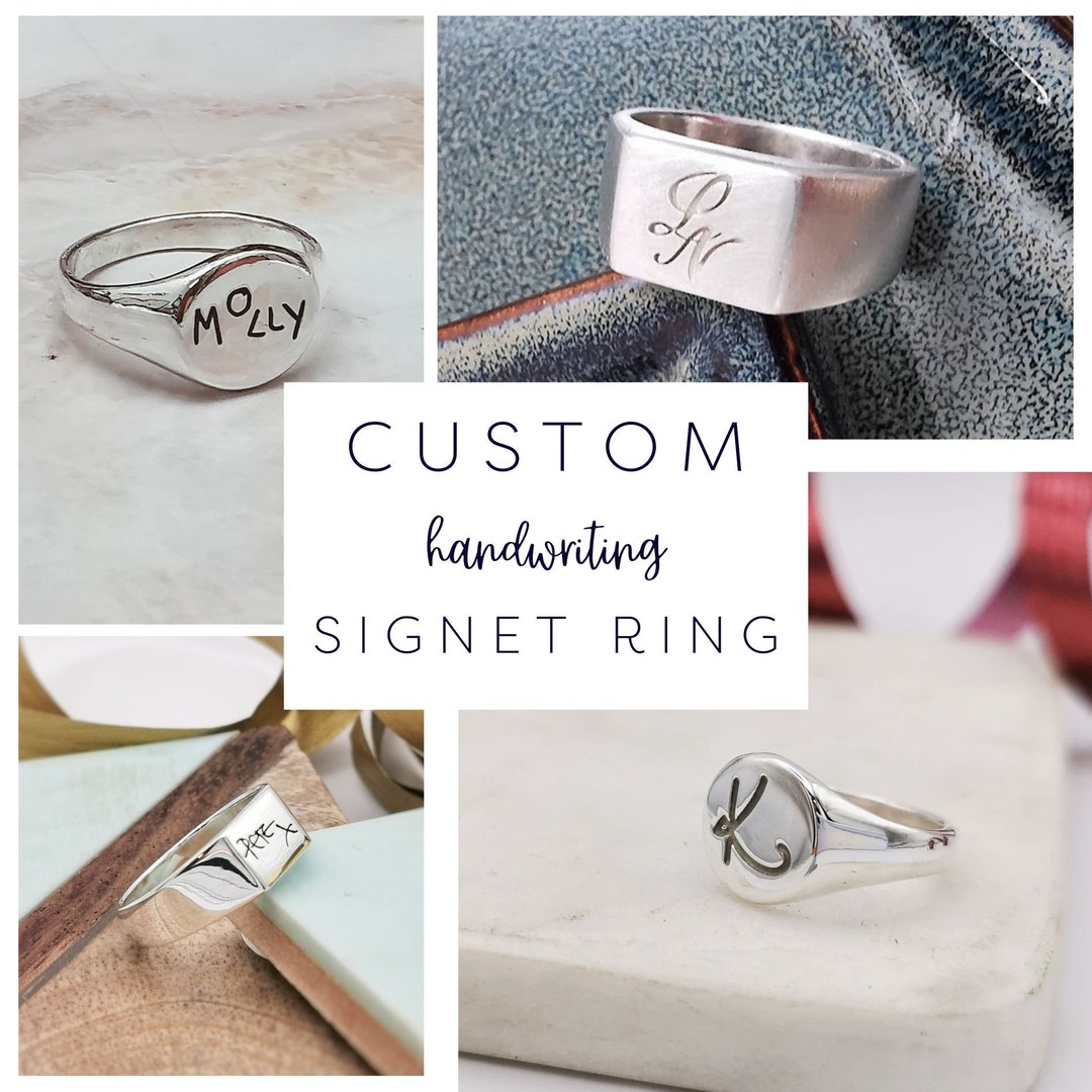 Custom Handwriting Silver Signet Ring Your Handwriting on A Ring Mens ...
