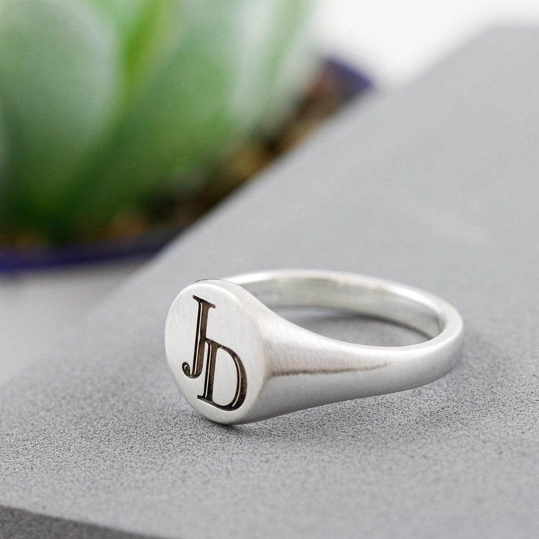 Monogram Initials Sterling Silver Signet Ring - Engraved Initial Ring ...