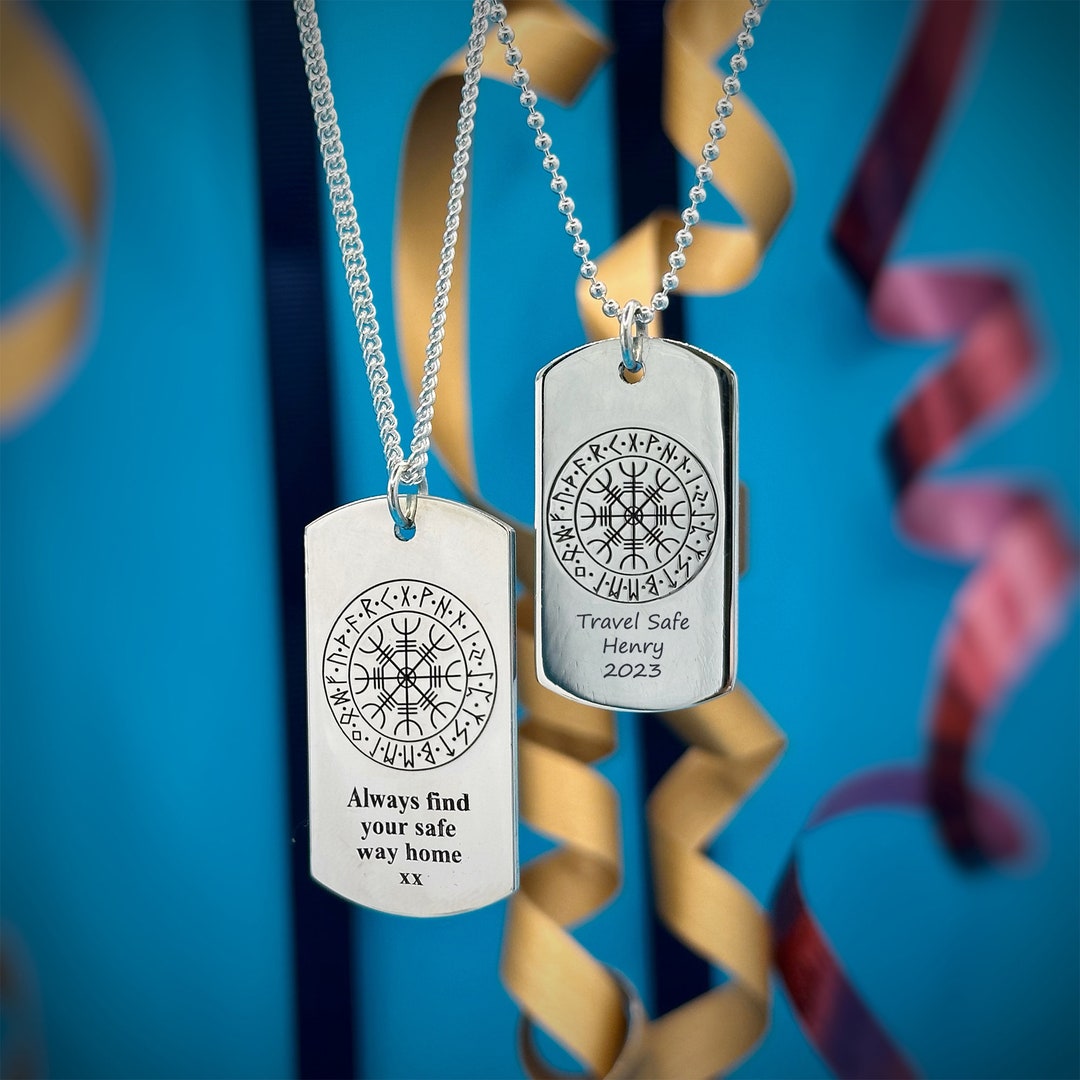 Way Finder Rune Dog Tag Recycled Silver Necklace - Vegvisir Rune Mens ...
