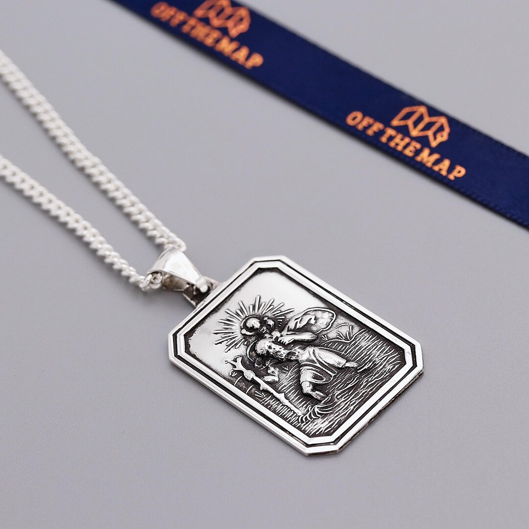 Sterling Silver St Christopher Dog Tag Necklace: Personalized Travel ...