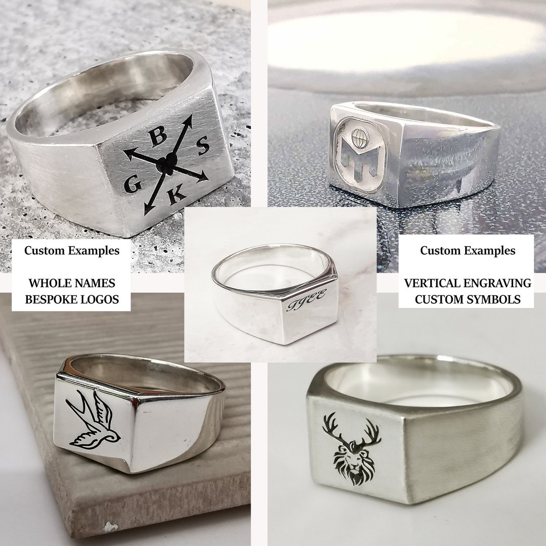 Custom Engraved Sterling Silver Signet Ring: Large Square Bespoke ...