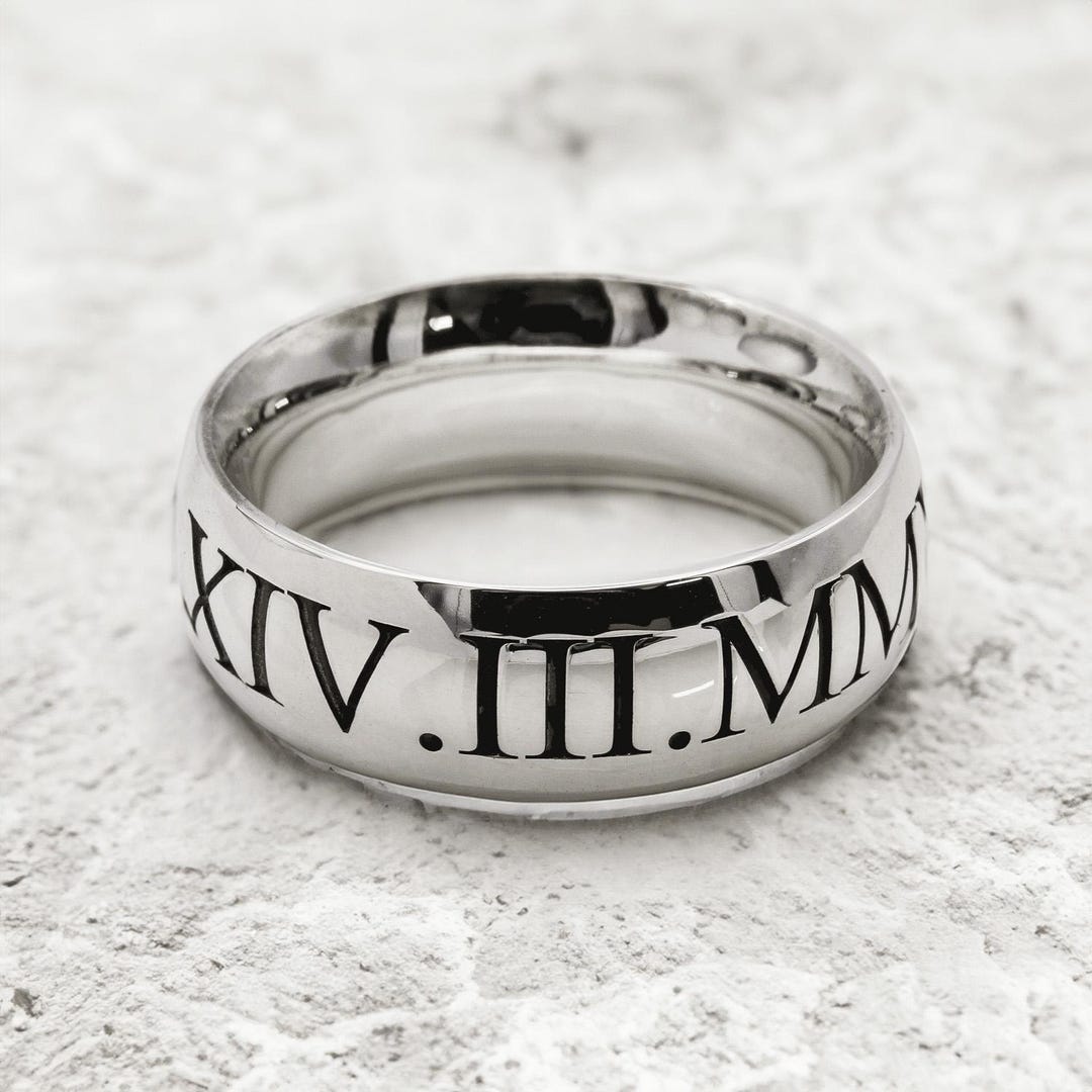 Personalized Roman Numeral Sterling Silver Ring - Custom Date Engraved ...
