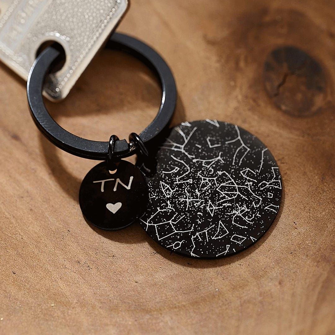 Personalised Star Map Black Steel Keyring - Custom Star Constellation ...