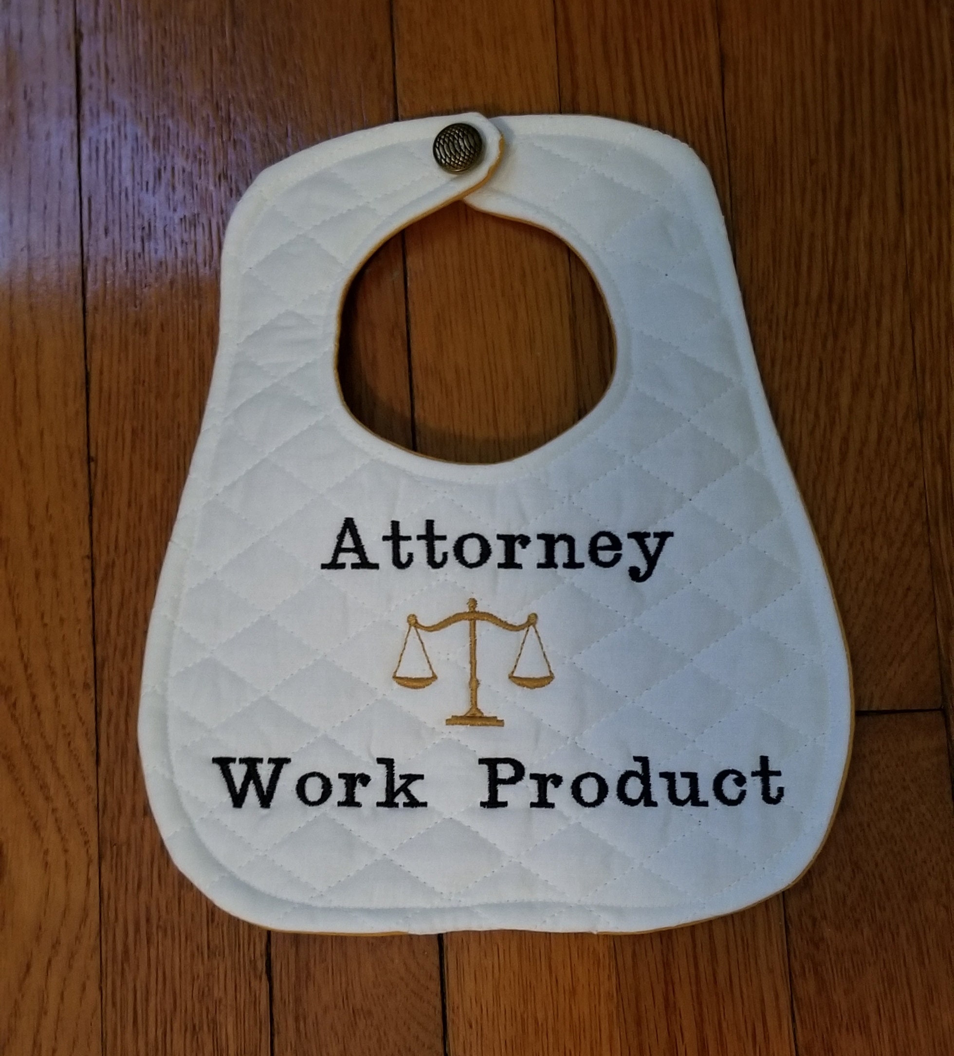 Baby Bib Embroidered With Attorney Work Product and Scales of Justice ...