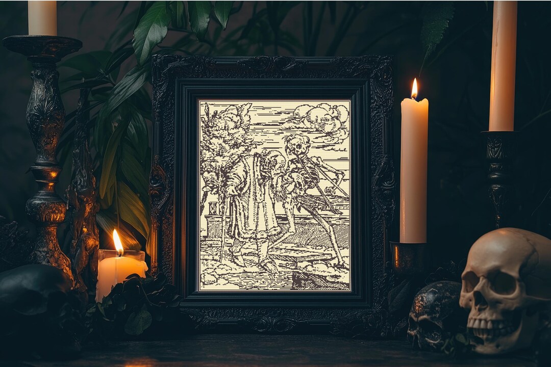 The Old Man - Danse Macabre Woodcut Cross Stitch Pattern - Instant ...