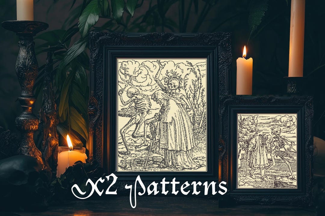 2x PATTERNS - Old Man & Woman Danse Macabre Instant Download Witchy ...