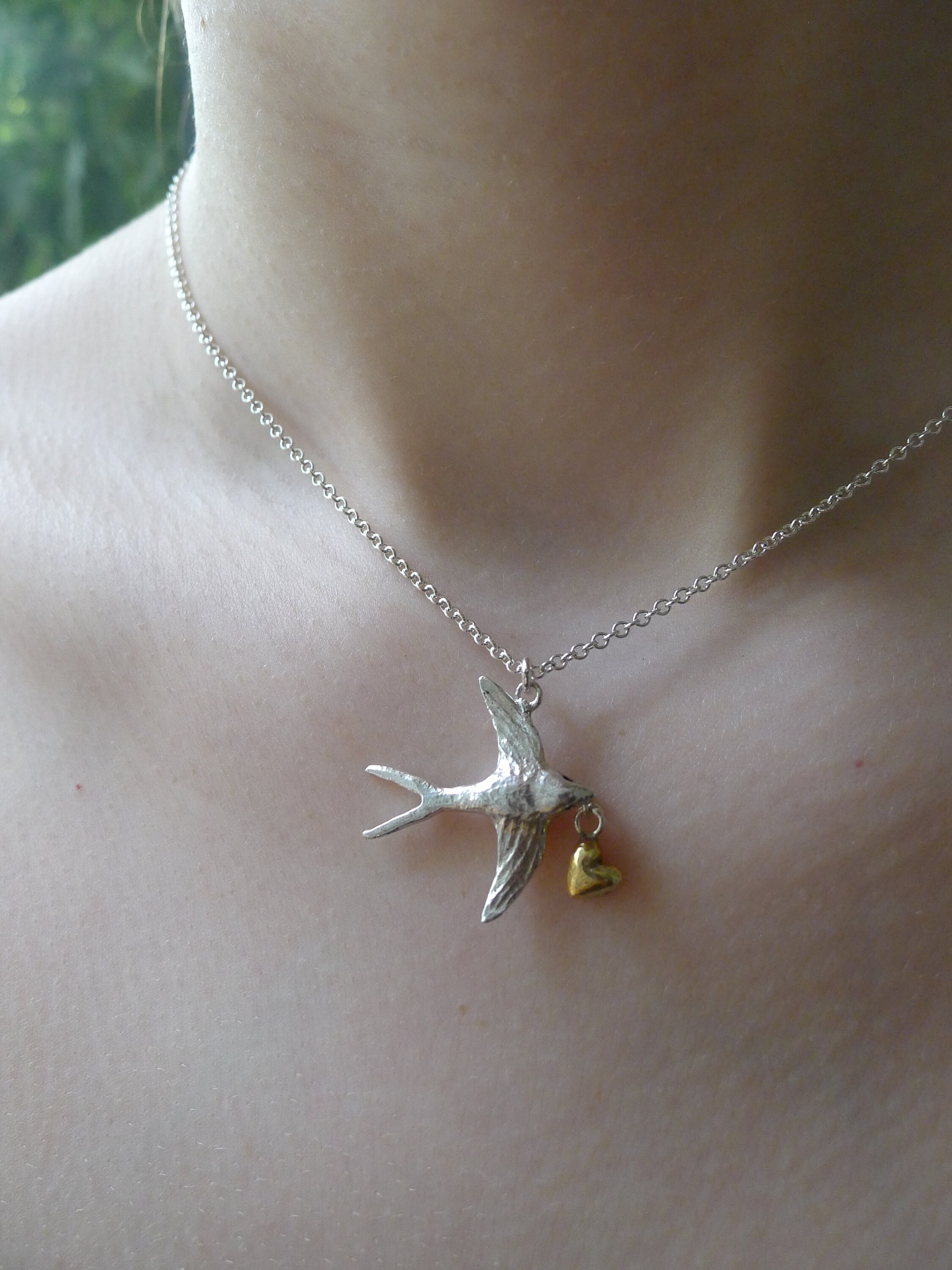 Swallow & Gold Dipped Heart Necklace Swallow Necklace - Etsy Australia
