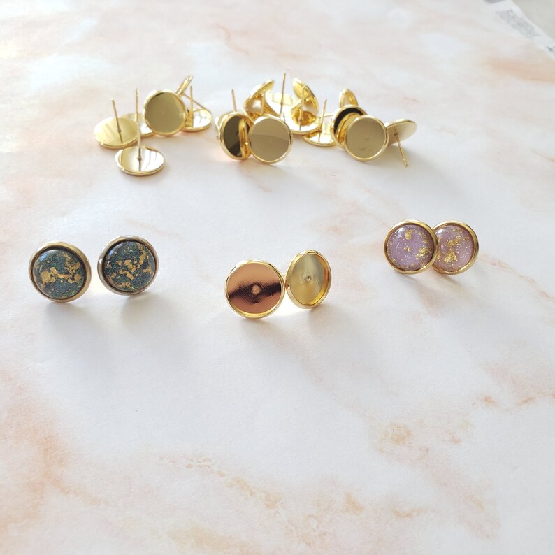10mm Tray Cabochon Earring Setting Stud Post Hypoallergenic Jewelry ...