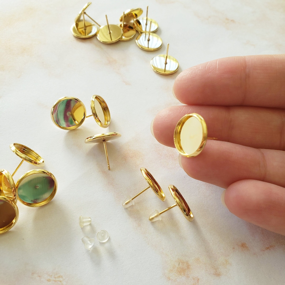 10mm Tray Cabochon Earring Setting Stud Post Hypoallergenic Jewelry ...
