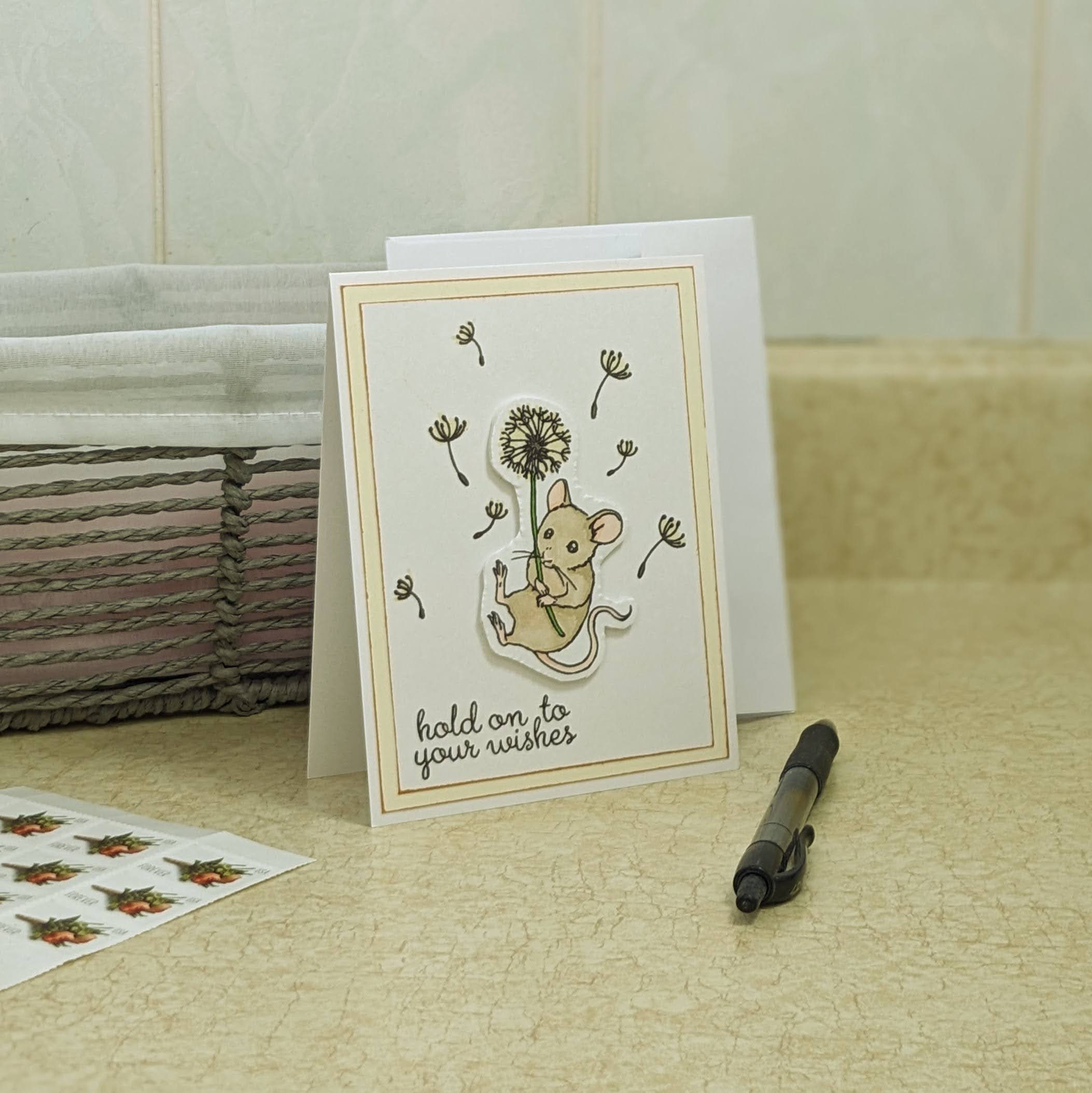 Little Brown Mouse Wishes Greeting Card | Farmhouse Dandelion Fluff ...