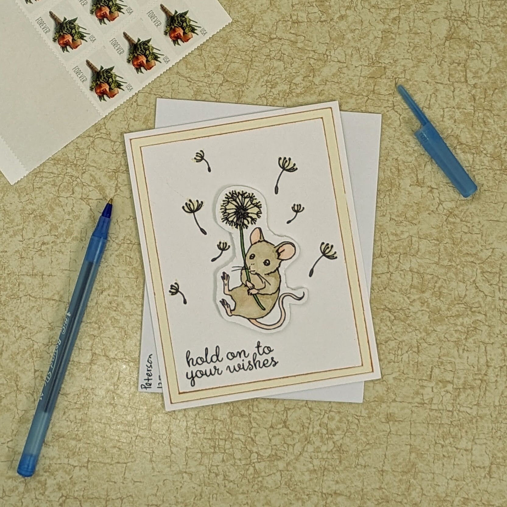 Little Brown Mouse Wishes Greeting Card | Farmhouse Dandelion Fluff ...