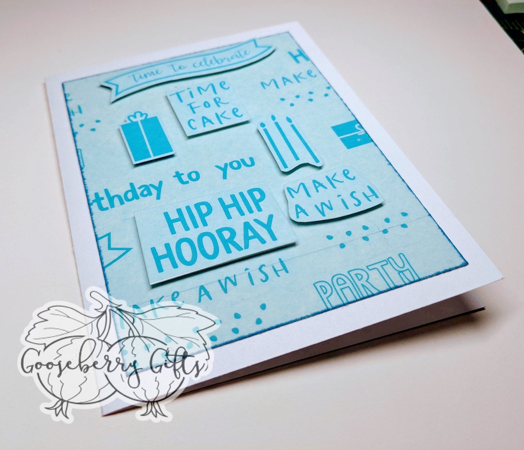 3D Blue Subway Art Birthday Tissue Paper Card | Handmade Masculine Blue ...
