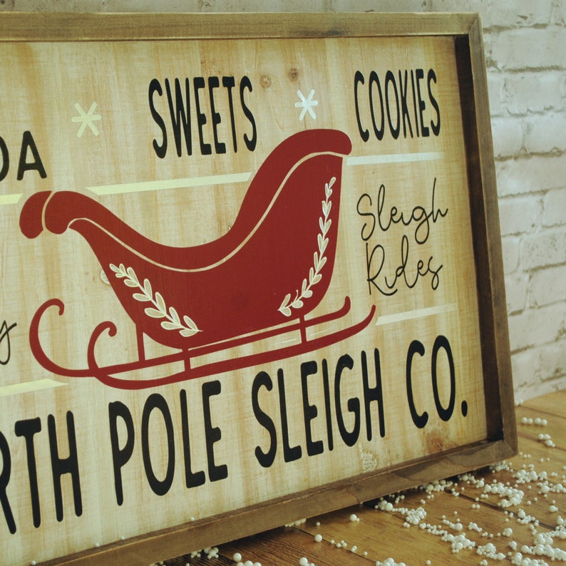 North Pole Sleigh Co. Winter Wall Sign | Christmas Themed Red and White ...
