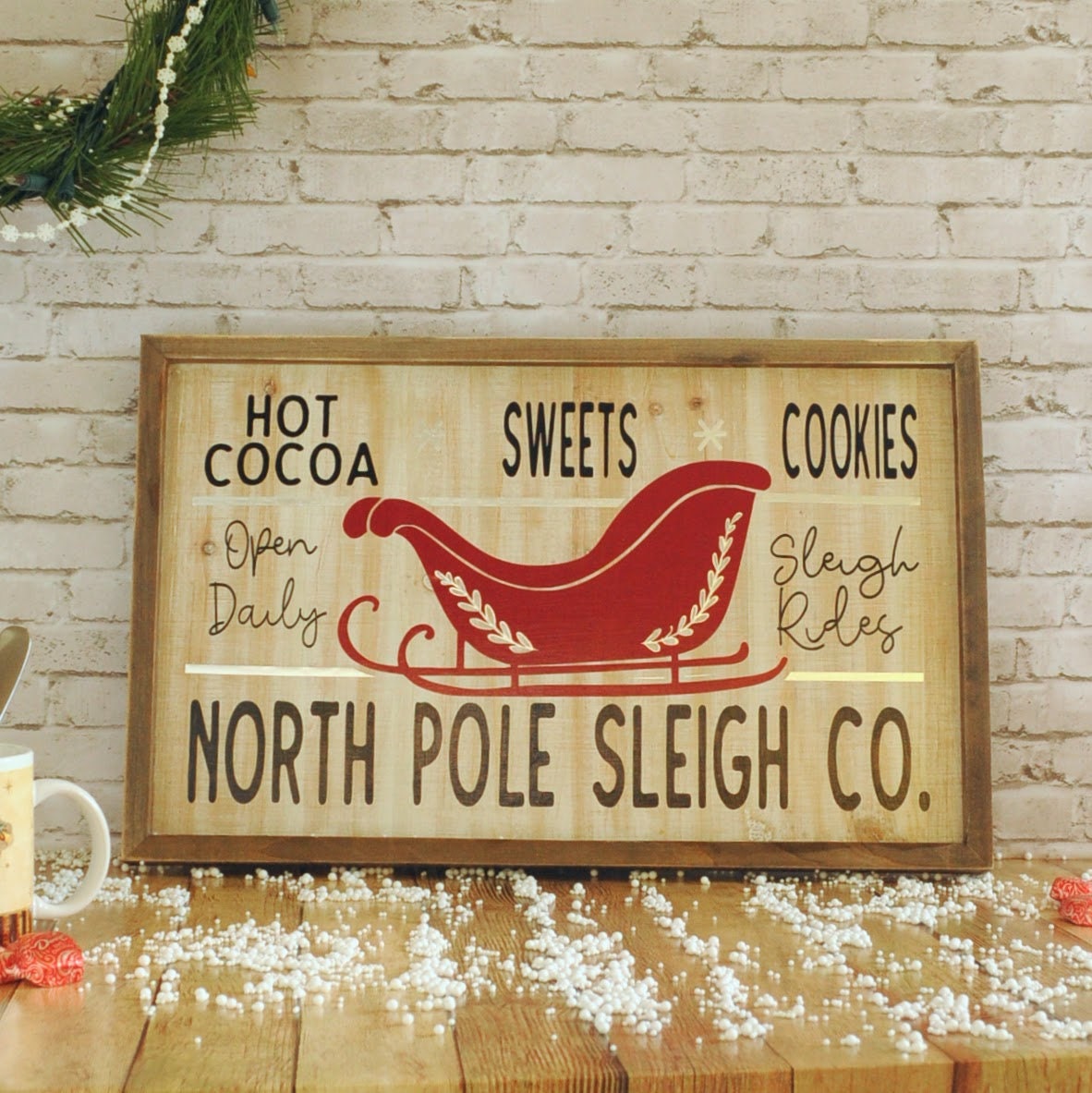North Pole Sleigh Co. Winter Wall Sign | Christmas Themed Red and White ...