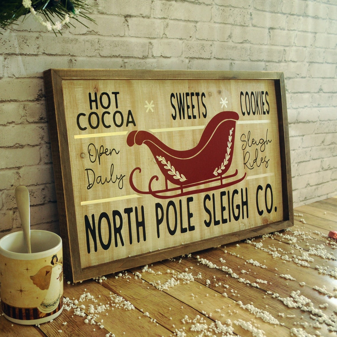 North Pole Sleigh Co. Winter Wall Sign | Christmas Themed Red and White ...