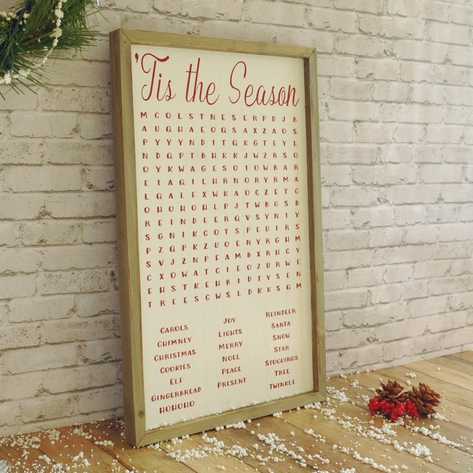 Christmas Spirit Word Search Wall Decor | Festive Farmhouse Red and ...