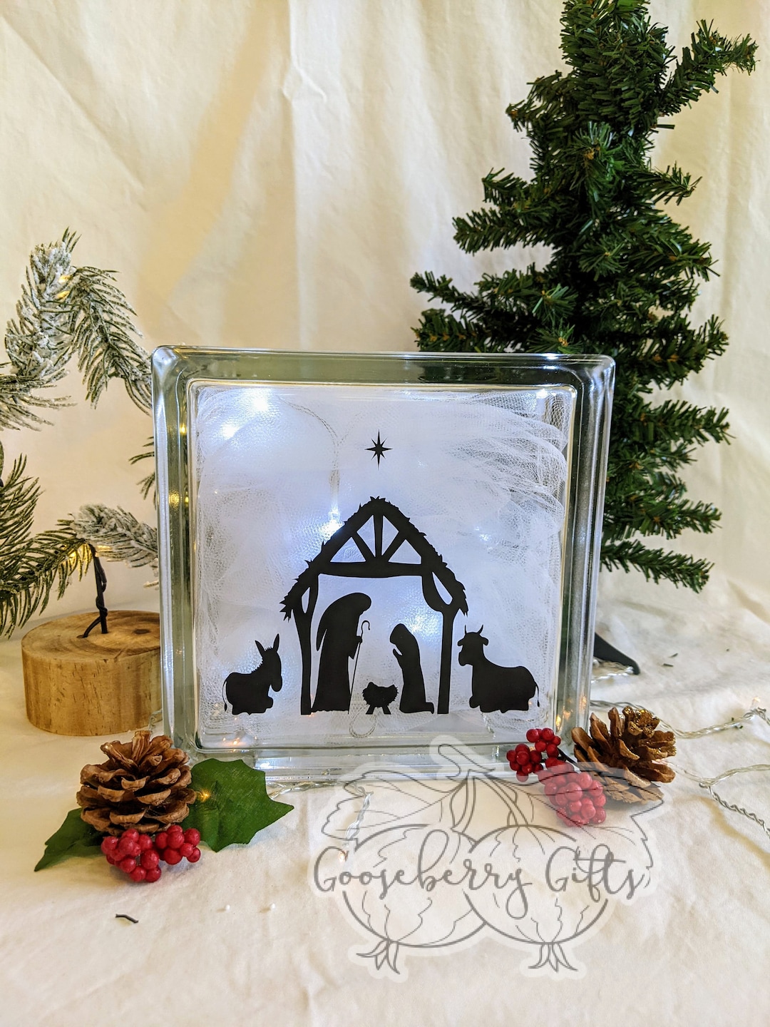 Glowing Christmas Nativity Glass Block | Twinkle Lights and Tulle ...