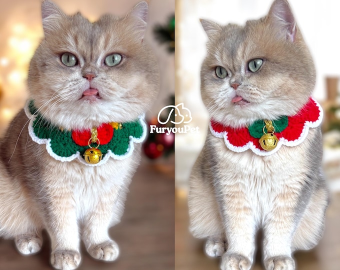 Christmas Crochet Collar With Jingle Bell Reindeer for Cats Dogs ...