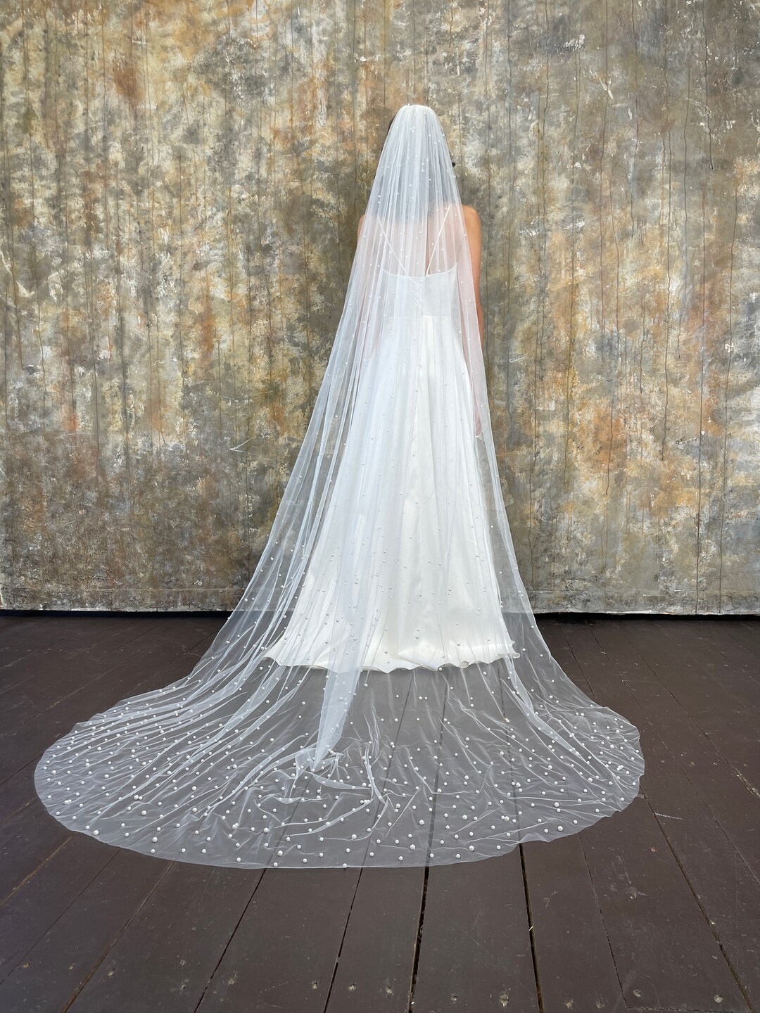 Wedding Veil Cascade Soft Bridal Veil With Scattered Pearls Royal ...