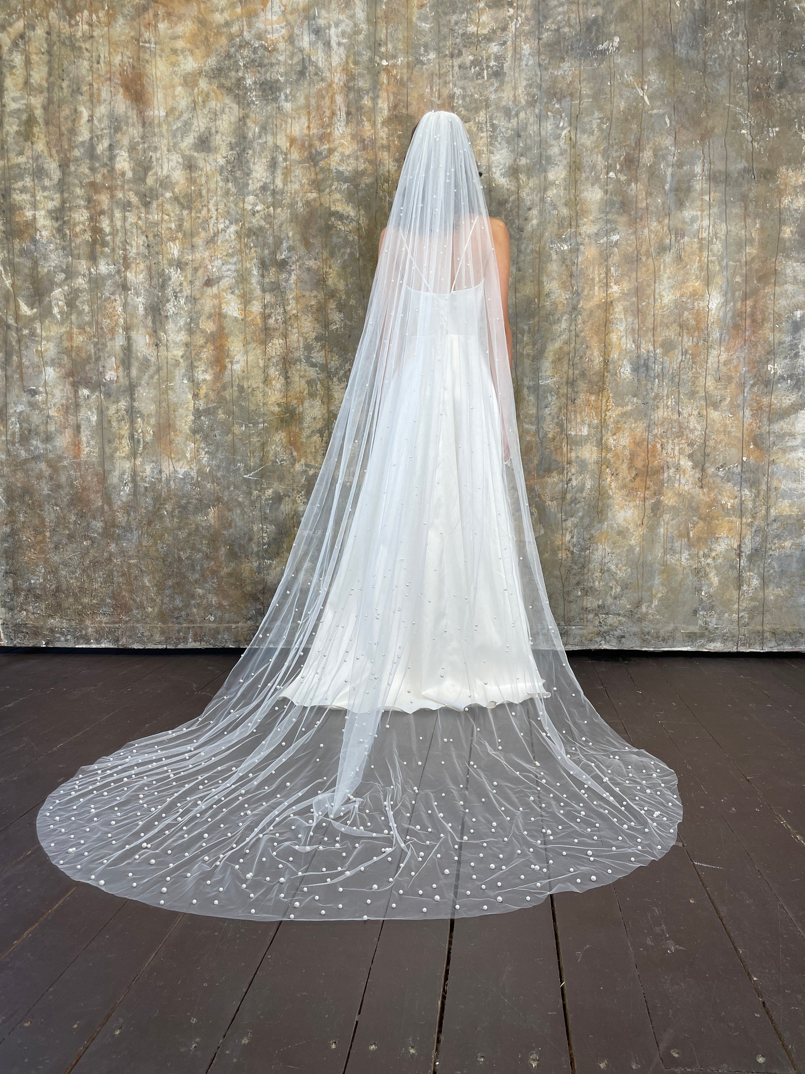 Wedding Veil Cascade Soft Bridal Veil With Scattered Pearls - Etsy